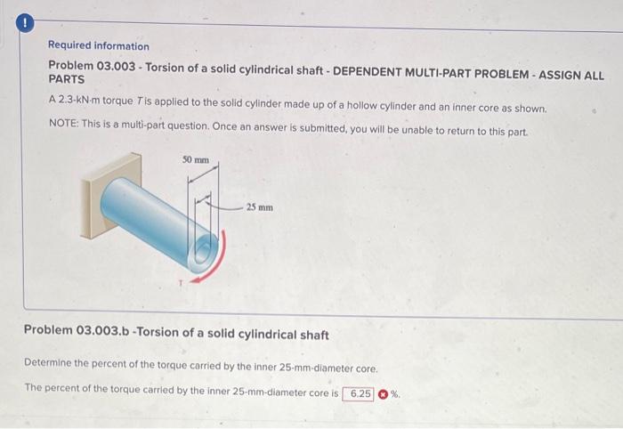 Solved Required information Problem 03.003 - Torsion of a | Chegg.com