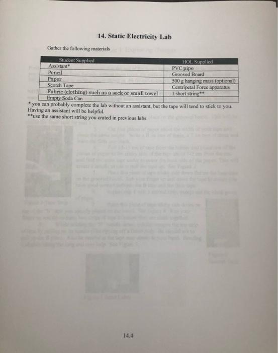 14. Static Electricity Lab Purpose The purpose of | Chegg.com