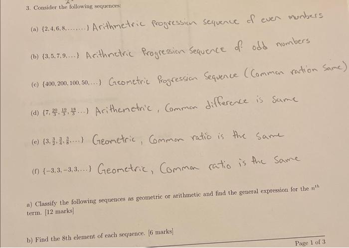 Solved 3. Consider the following sequences: (a) {2,4,6,8,……} | Chegg.com