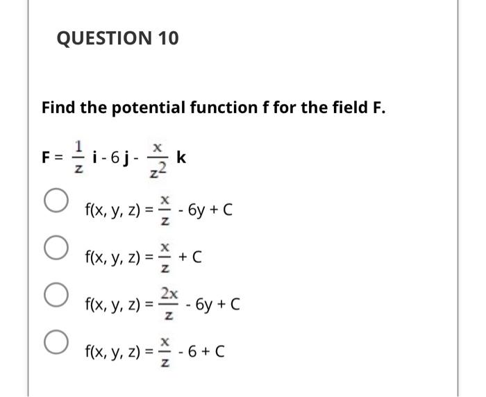 Solved Find the potential function f for the field F. | Chegg.com