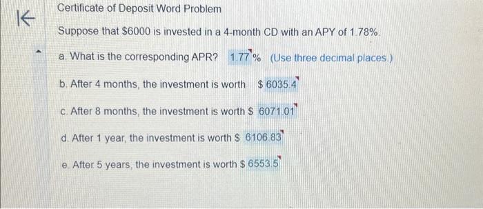 Solved Certificate of Deposit Word Problem Suppose that | Chegg.com