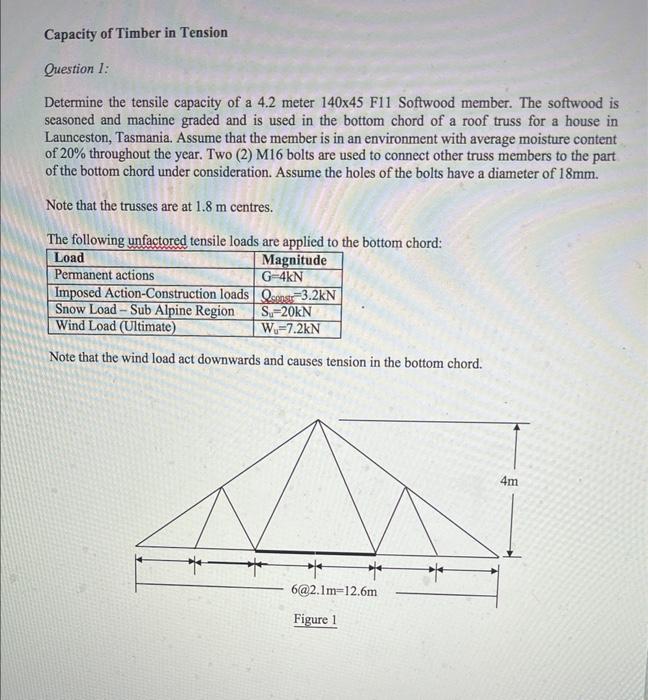 Solved Capacity of Timber in Tension Question 1: Determine | Chegg.com