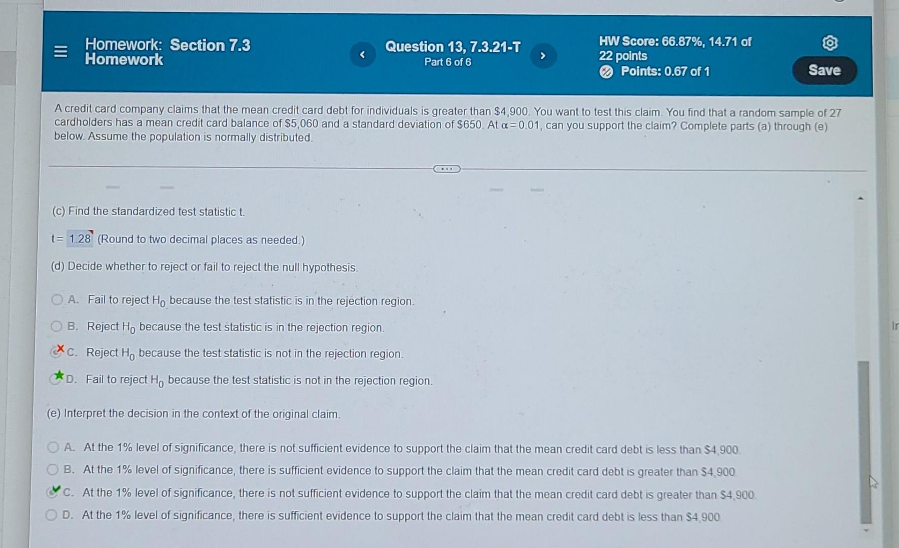 Solved Homework: Section 7.3 Homework Question 14, 7.3.23-T | Chegg.com