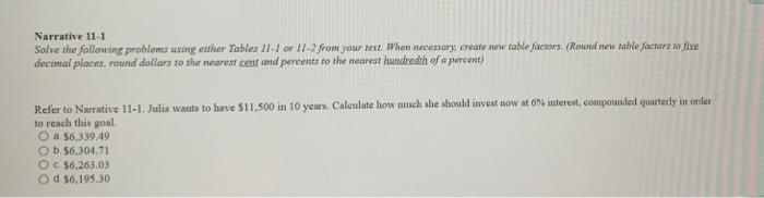 Solved Narrative 11-1 Solve the following problems using | Chegg.com