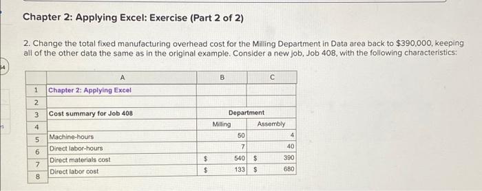 Solved Chapter 2: Applying Excel: Exercise (Part 2 of 2) 2. | Chegg.com