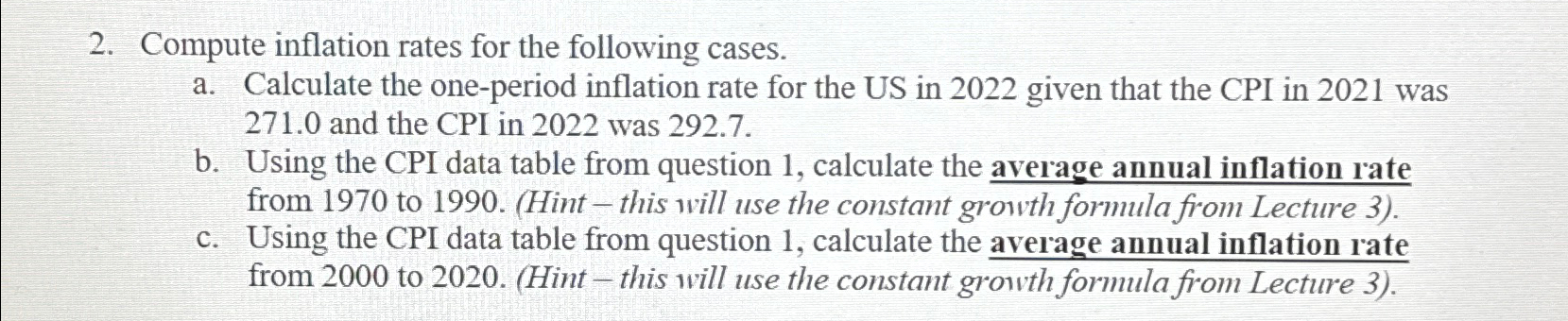Solved Compute inflation rates for the following cases.a. | Chegg.com