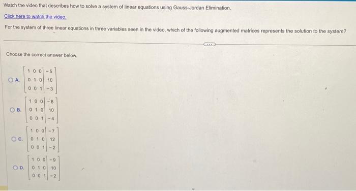 Watch the video that describes how to solve a system | Chegg.com