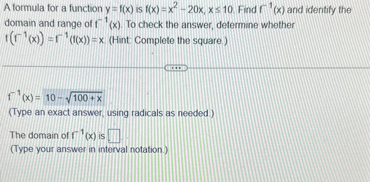 Solved A formula for a function y=f(x) ﻿is f(x)=x2-20x,x≤10. | Chegg.com