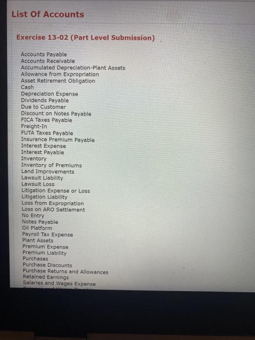 Solved Exercise 13-02 (Part Level Submission) The following | Chegg.com