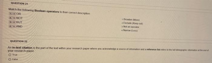 Solved QUESTION 21 Match the following Boolean operators to | Chegg.com