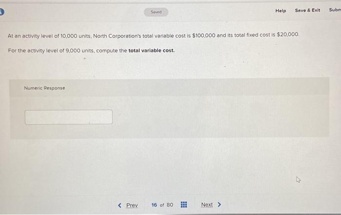 Solved Saved Help Save & Exit Subn At an activity level of | Chegg.com