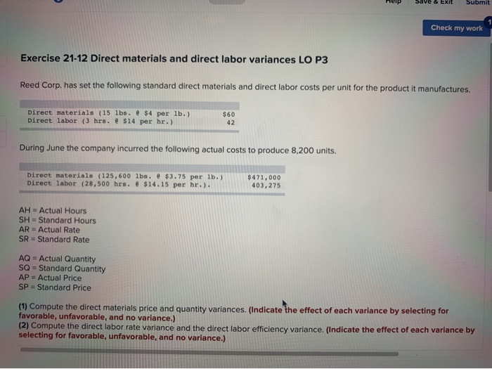 Solved Check my work Exercise 21-12 Direct materials and | Chegg.com