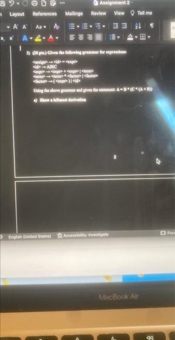 Solved a) Shere a lettanat derwation b) The parse tree | Chegg.com