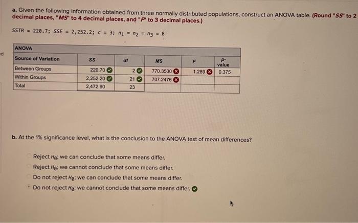 Solved a. Given the following information obtained from | Chegg.com