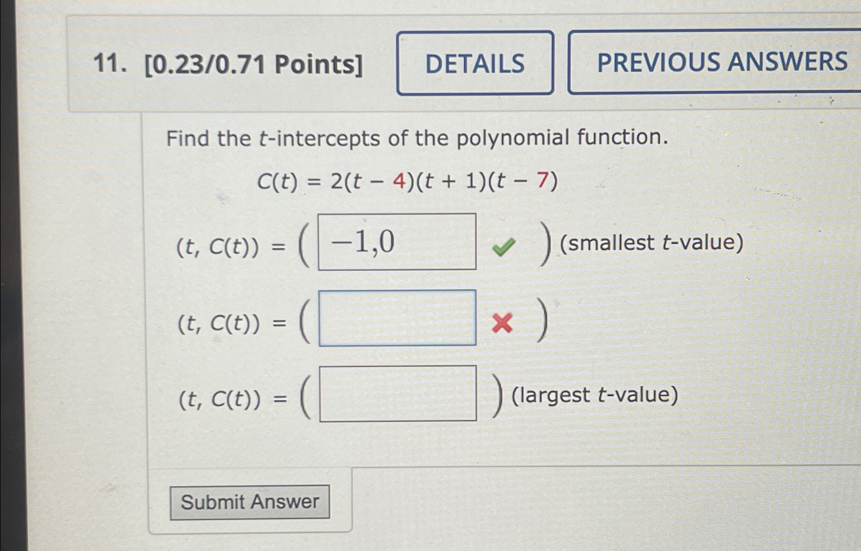 Solved Points]Find the t-intercepts of the polynomial | Chegg.com