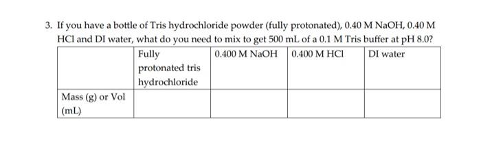 Solved If you have a bottle of Tris hydrochloride powder | Chegg.com