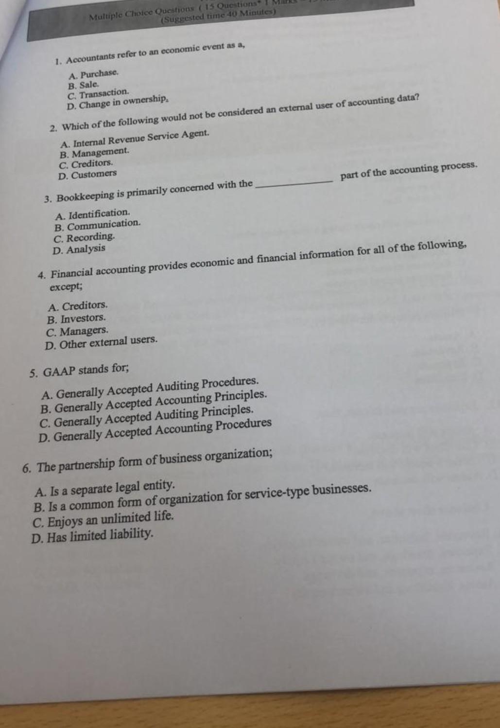 Solved Multiple Choice Questions ( 15 Questions (Suggested | Chegg.com