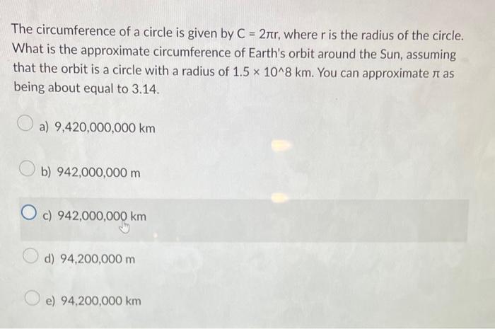 Solved The circumference of a circle is equal to 2\pi r, | Chegg.com