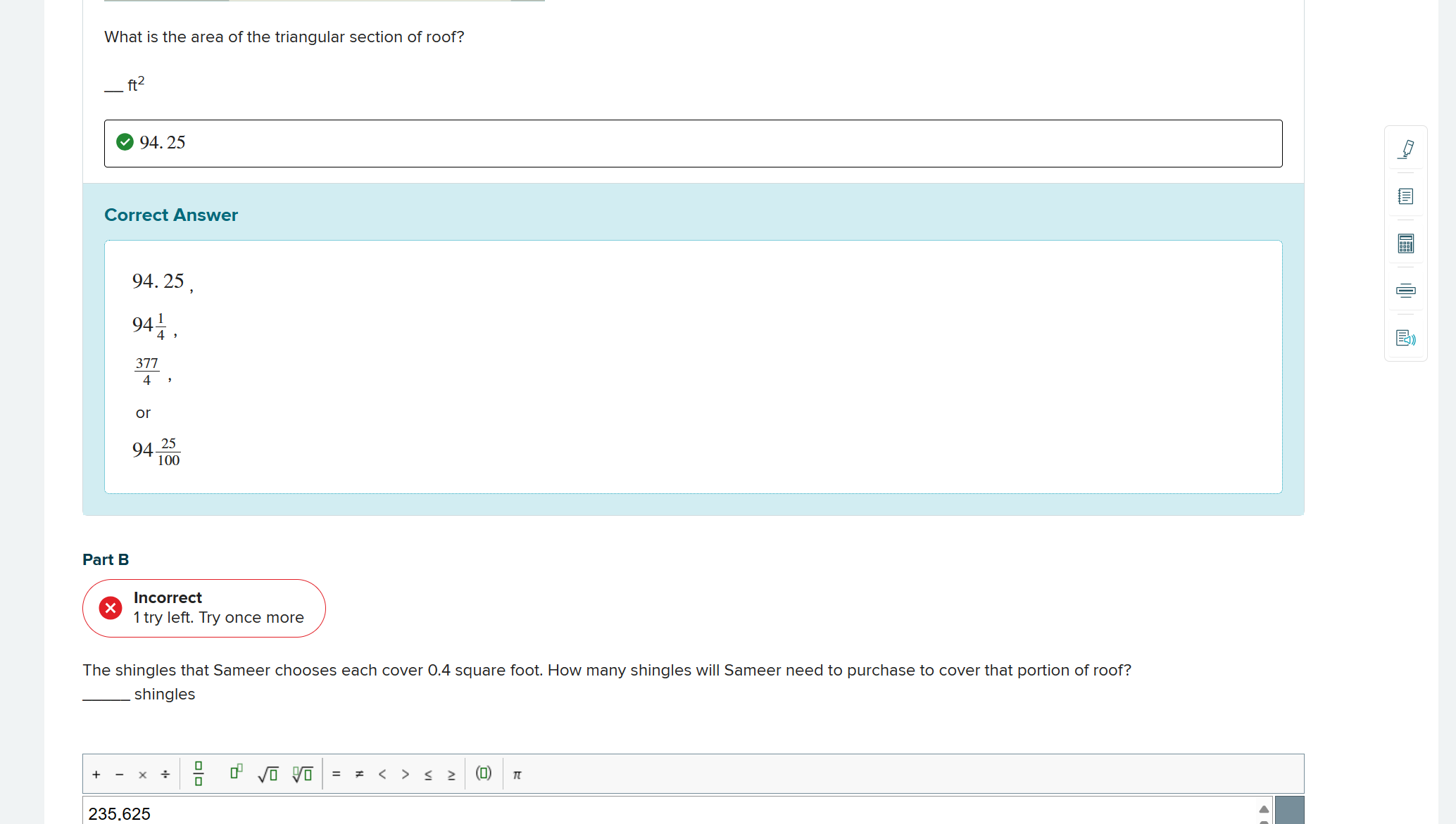 Solved What is the area of the triangular section of | Chegg.com