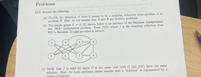 Solved LOL. Answer the following. (a) Provide the definition | Chegg.com