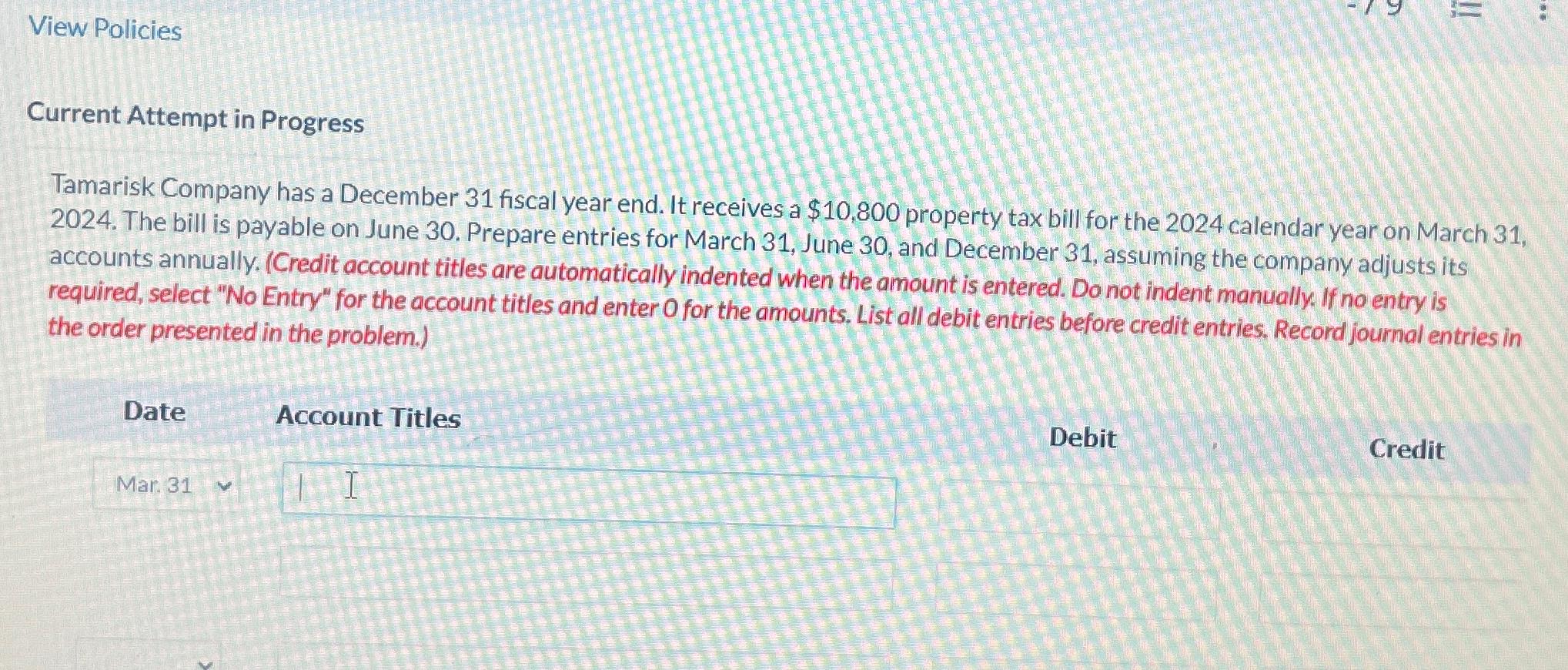 Solved View PoliciesCurrent Attempt in ProgressTamarisk | Chegg.com