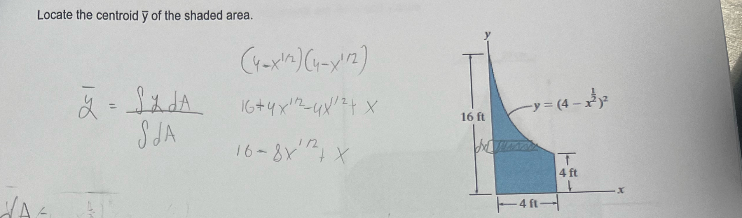 Solved Locate the centroid ?bar (y) ﻿of the shaded area. | Chegg.com