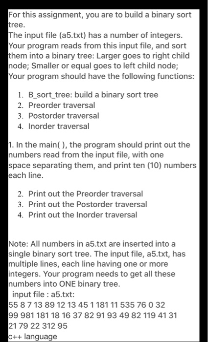 Solved For this assignment, you are to build a binary sort | Chegg.com
