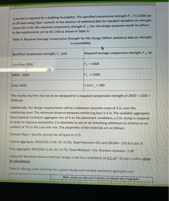 Solved Using ACI Absolute Volume mehod, design a mix for a | Chegg.com