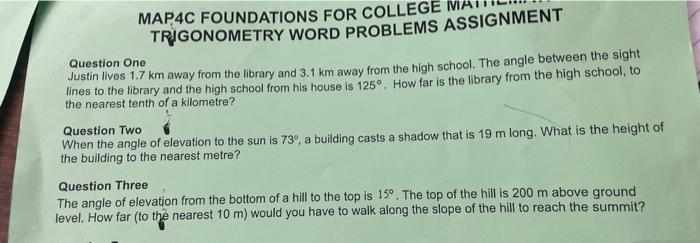 Solved MAP4C FOUNDATIONS FOR COLLEGE MAAIILMENT | Chegg.com