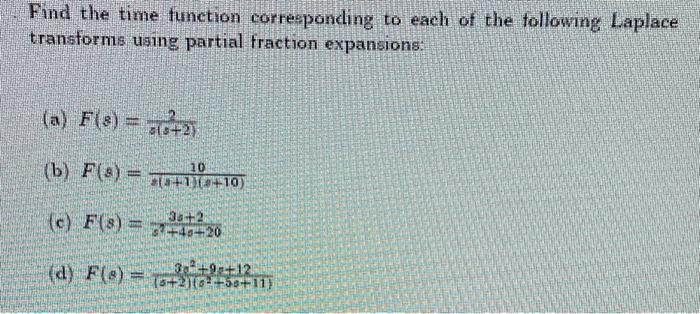 Solved Find the time function corregponding to each of the | Chegg.com