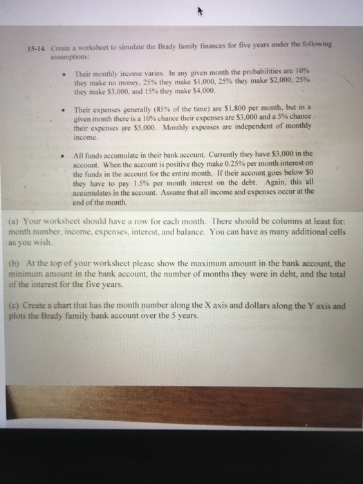 Solved 15-14. Create a worksheet to simulate the Brady | Chegg.com