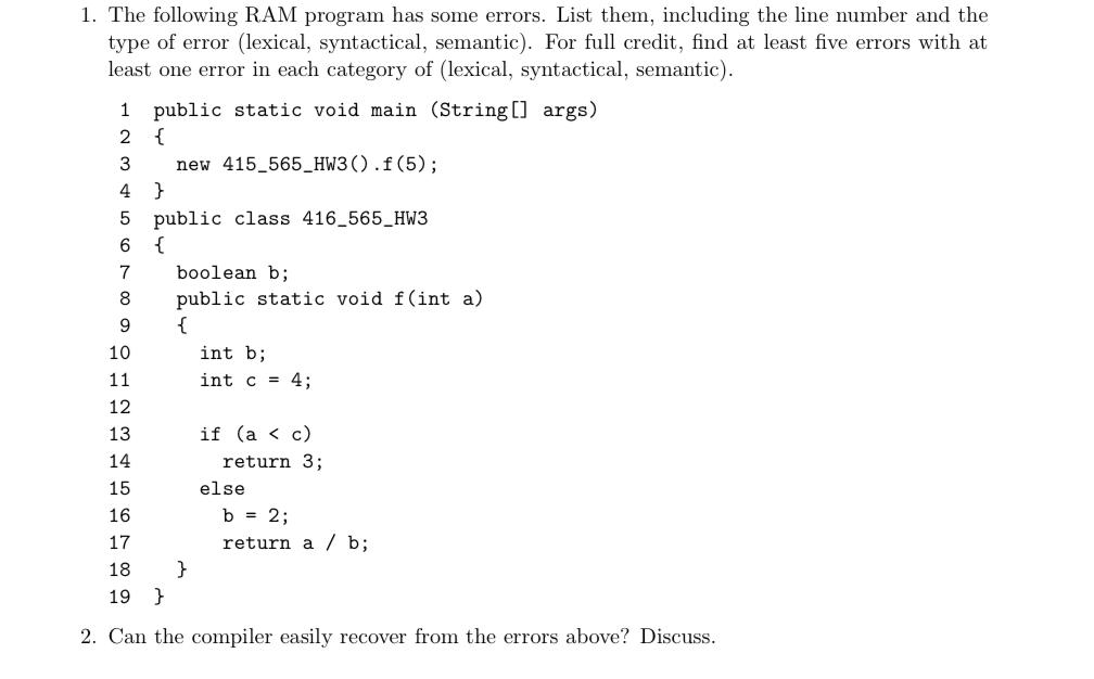 Solved The following RAM program has some errors. List them, | Chegg.com