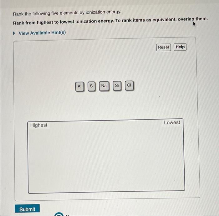 Solved Rank the following five elements by ionization | Chegg.com