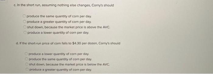 Solved The table below shows the daily costs of Corny's Corn | Chegg.com