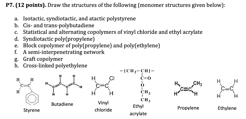 Solved Draw the structures of the following (monomer | Chegg.com
