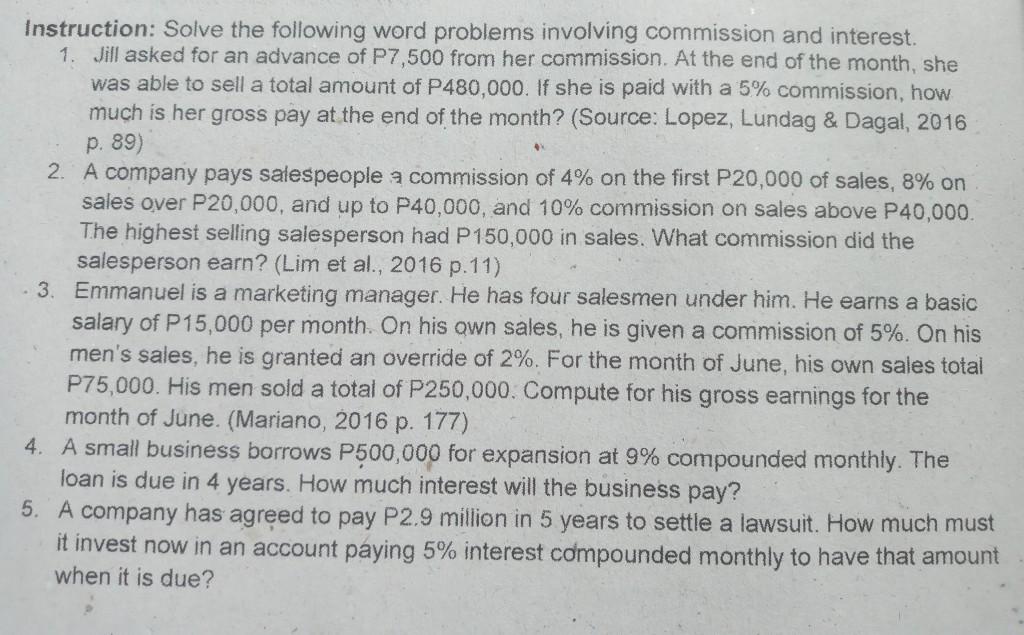 Solved Instruction: Solve the following word problems | Chegg.com