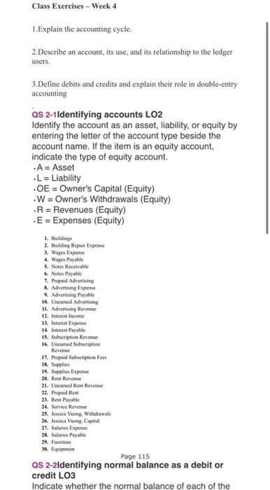 Solved Class Exercises - Week 4 1.Explain the accounting | Chegg.com