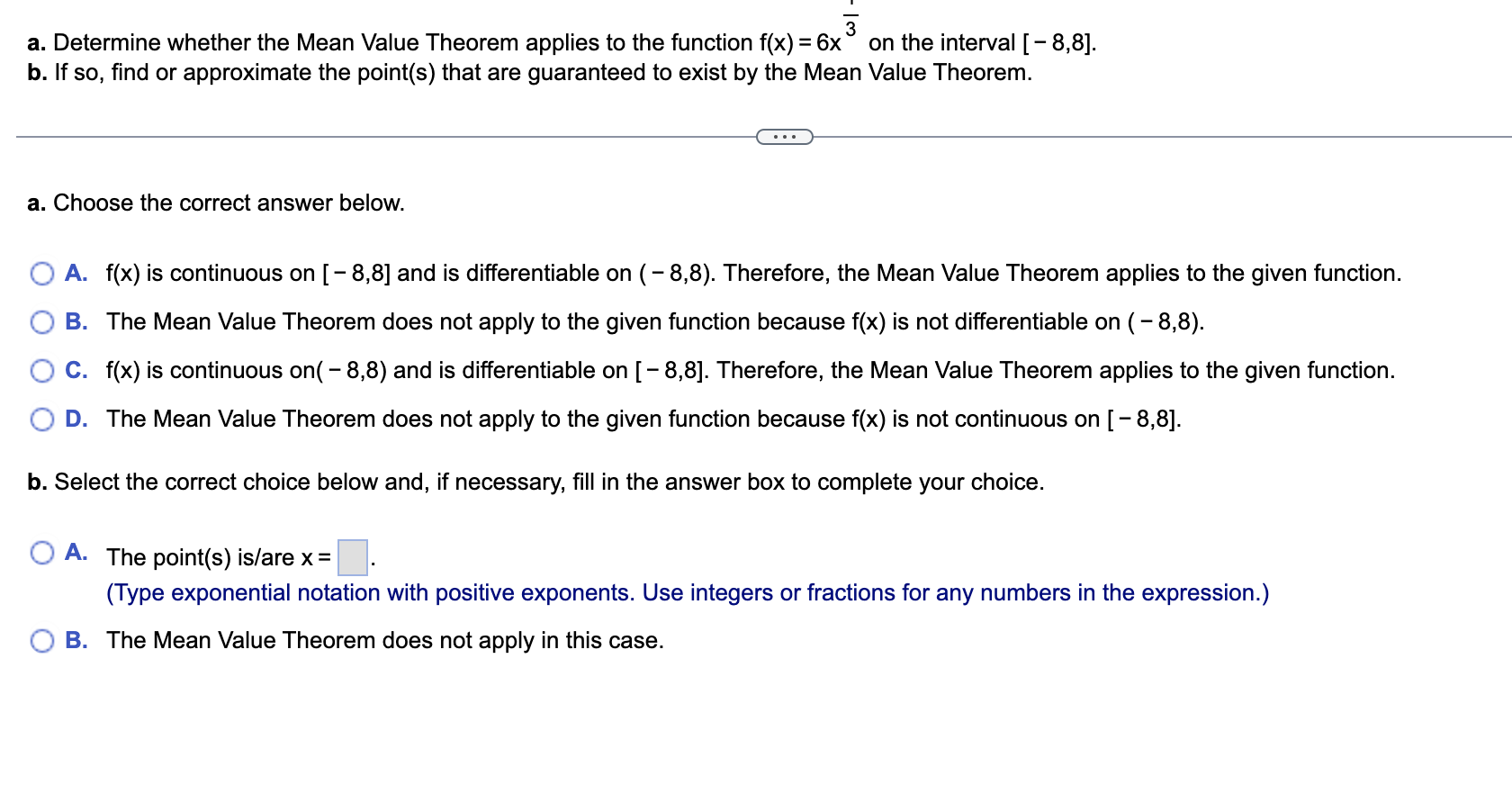 Solved a. ﻿Determine whether the Mean Value Theorem applies | Chegg.com