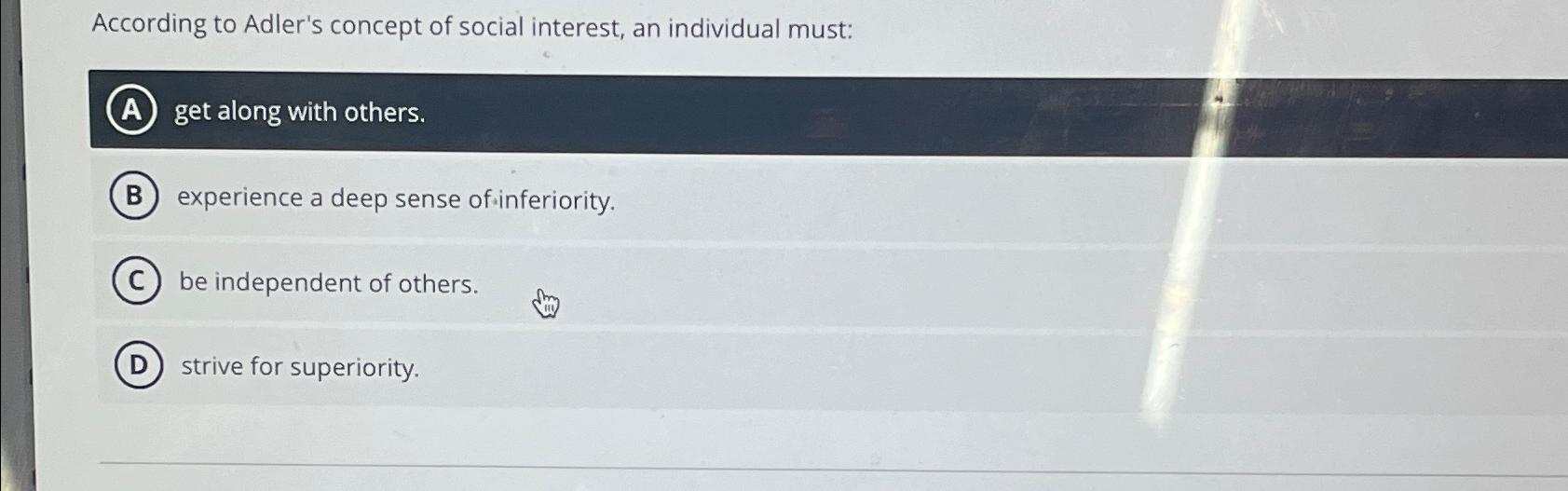 Solved According to Adler's concept of social interest, an | Chegg.com