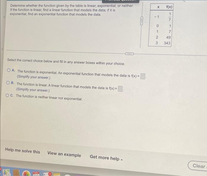 Solved Determine whether the function given by the table is | Chegg.com
