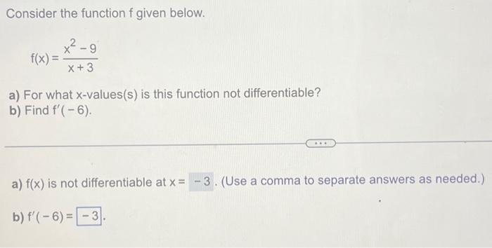 Solved Consider the function f given below. f(x)=x+3x2−9 a) | Chegg.com