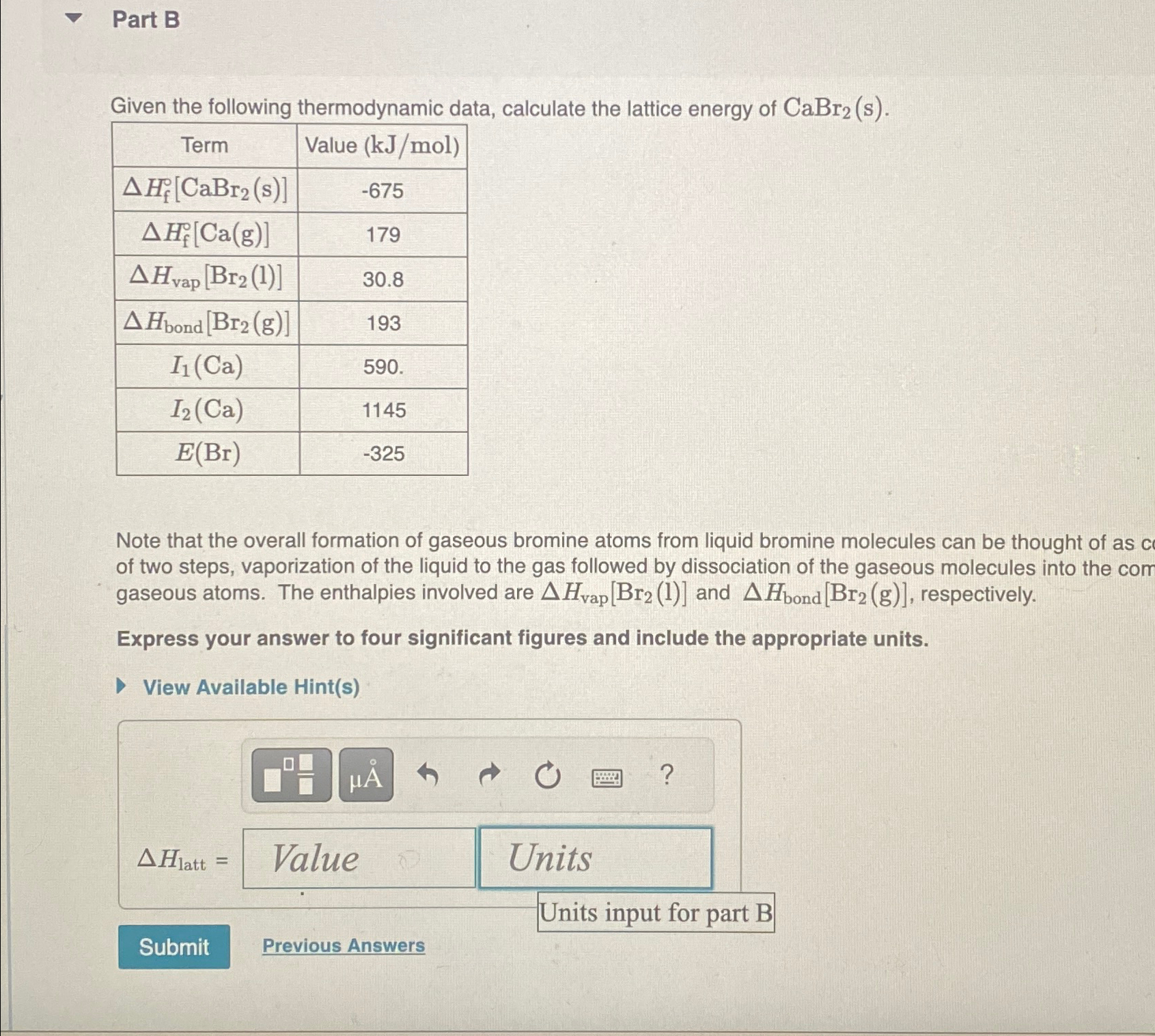 Solved Part BGiven the following thermodynamic data, | Chegg.com