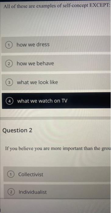 All of these are examples of self-concept EXCEPT: how | Chegg.com