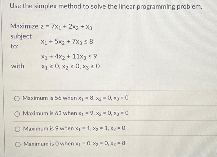 Solved Use the simplex method to solve the linear | Chegg.com