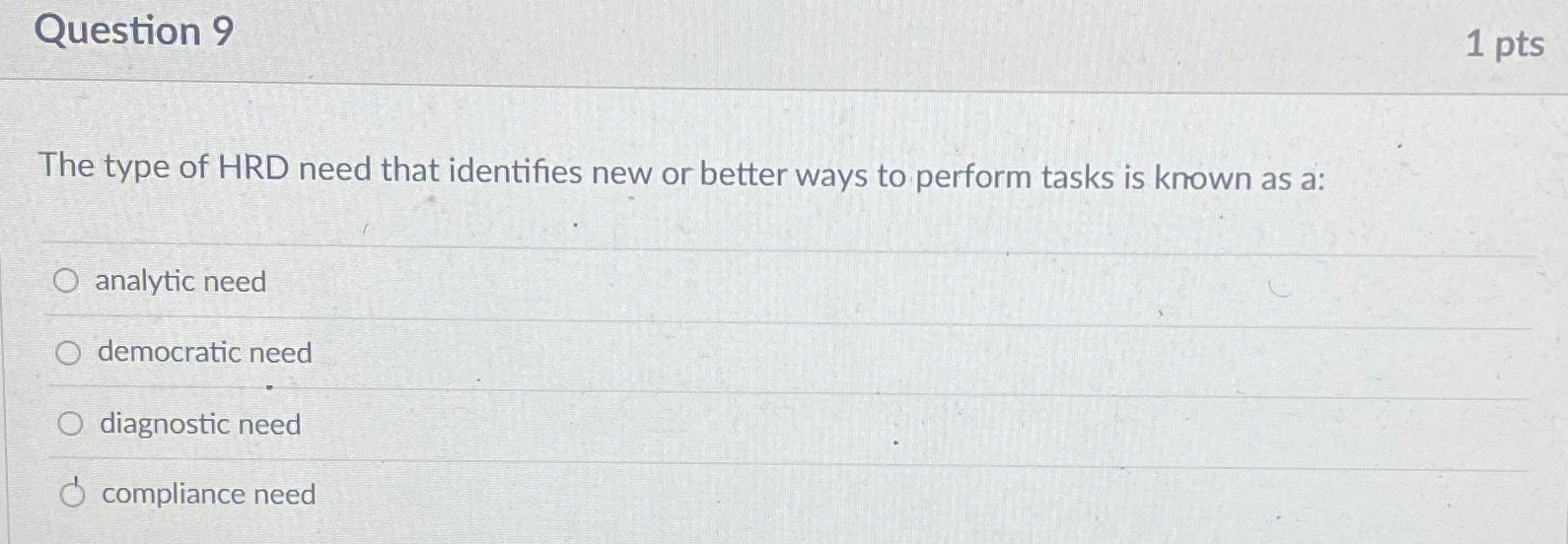 Solved Question 9The type of HRD need that identifies new or | Chegg.com