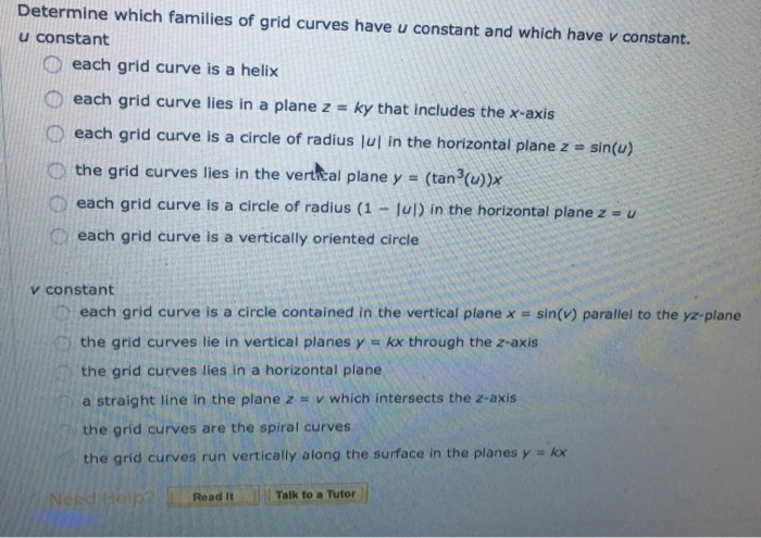 Solved Determine which families of grid curves have u | Chegg.com