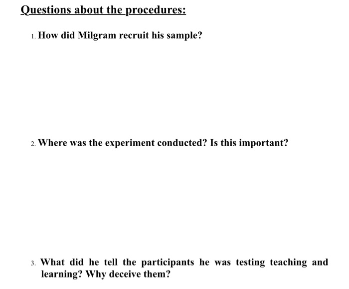 Solved Milgram Activities Procedure for Milgram's Study: | Chegg.com