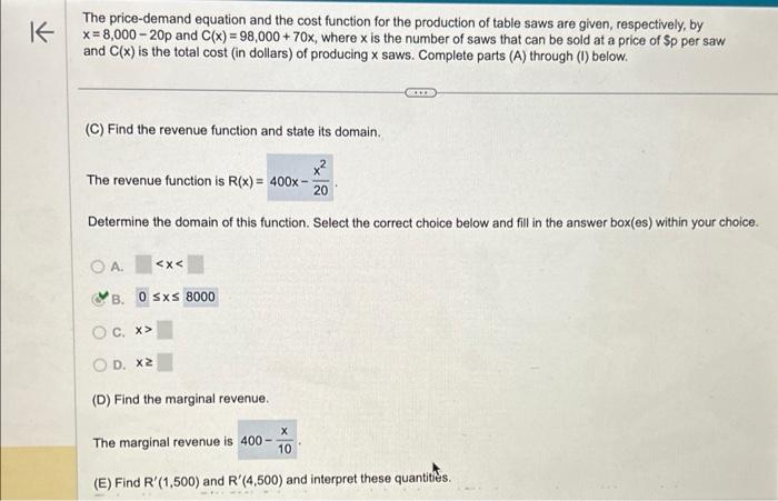 Solved The price-demand equation and the cost function for | Chegg.com