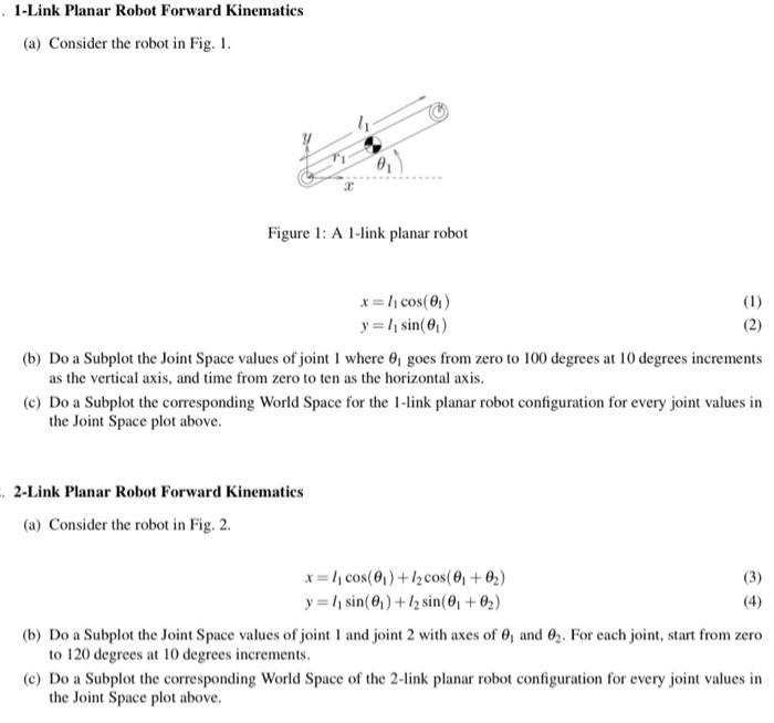 . 1-Link Planar Robot Forward Kinematics (a) Consider | Chegg.com