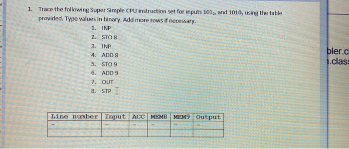 Solved 1. Trace the following Super Simple CPU instruction | Chegg.com